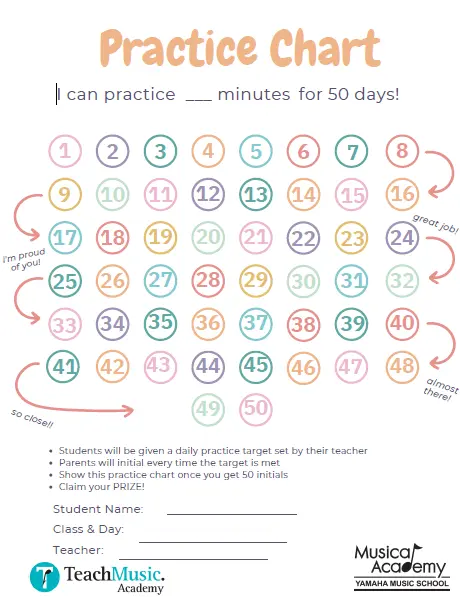 [Digital Download] 50 days practice chart | TeachMusic.Academy